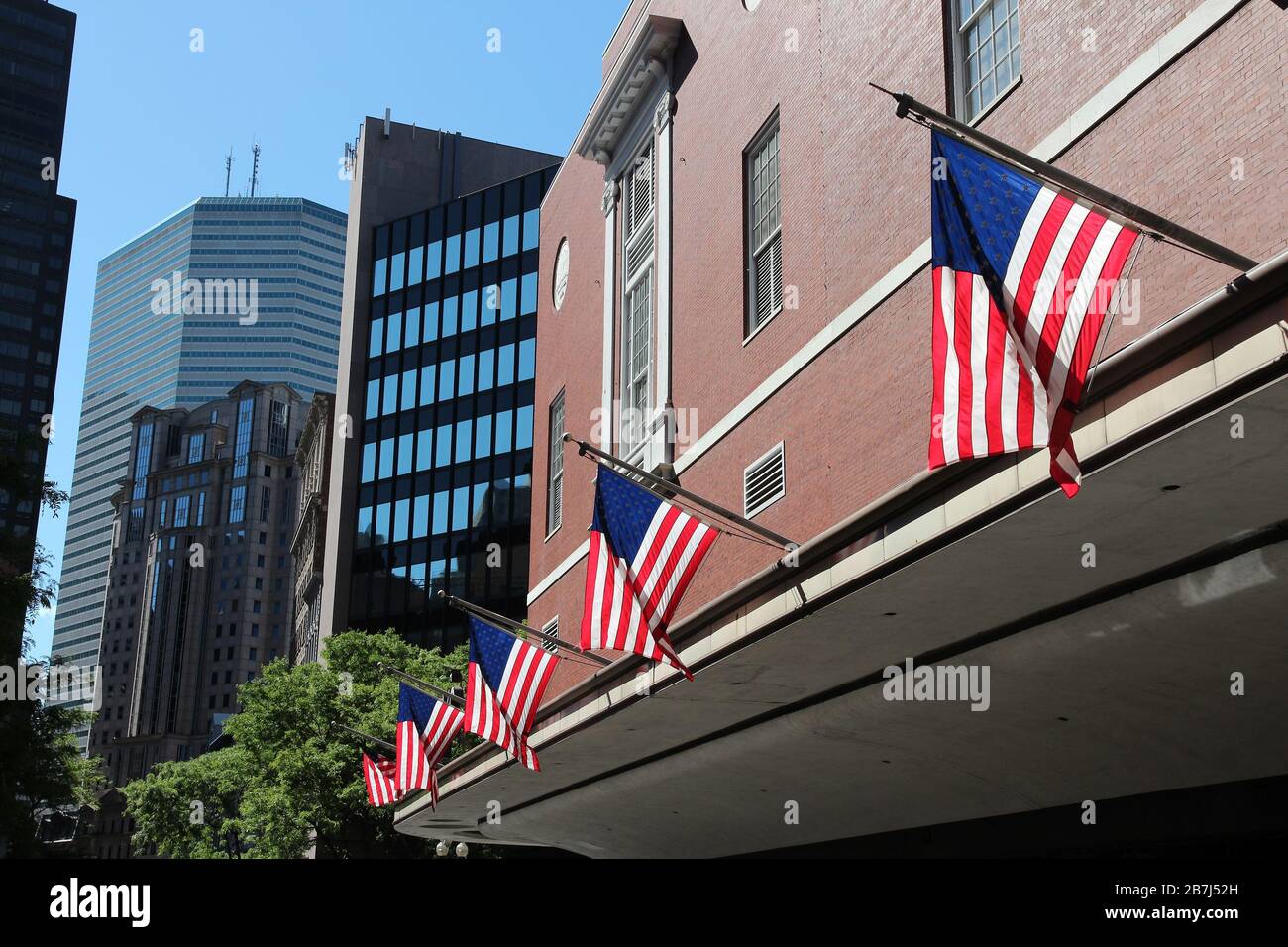 Flags of the United States in Boston city Stock Photo - Alamy