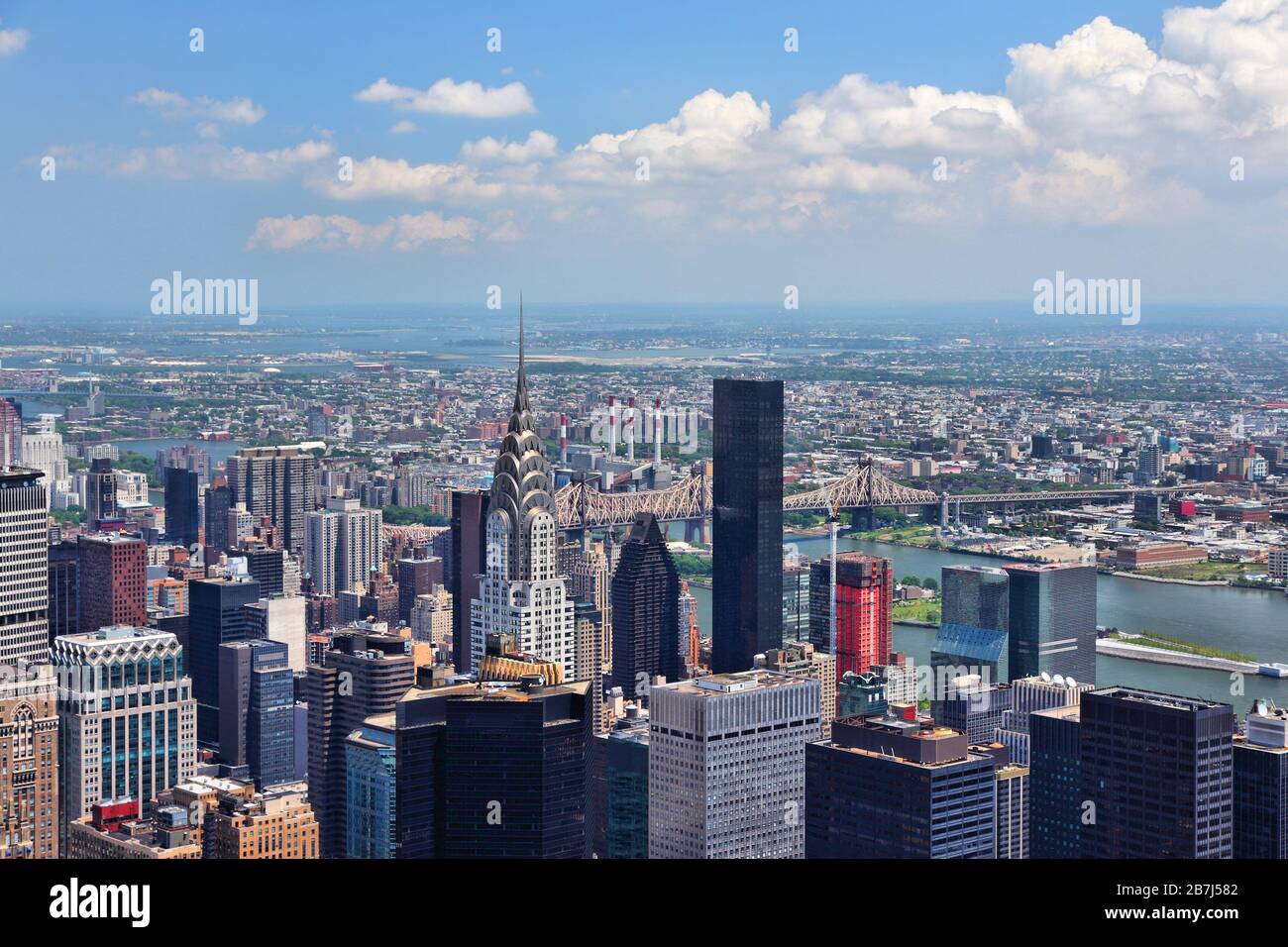 New York City aerial view with Midtown Manhattan and Queens Stock Photo ...