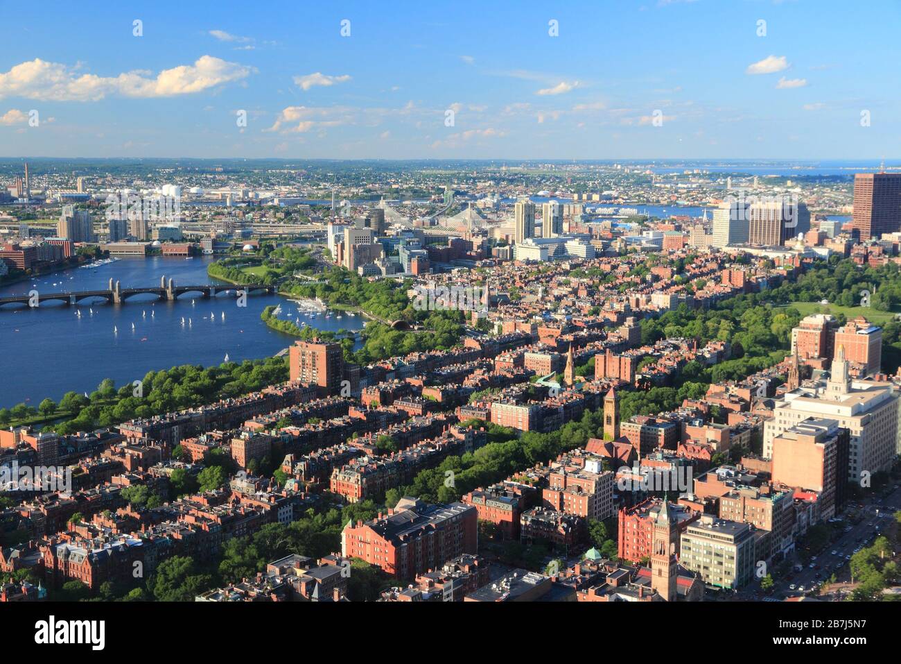 Boston city, United States. Aerial view with Charles River Stock Photo ...