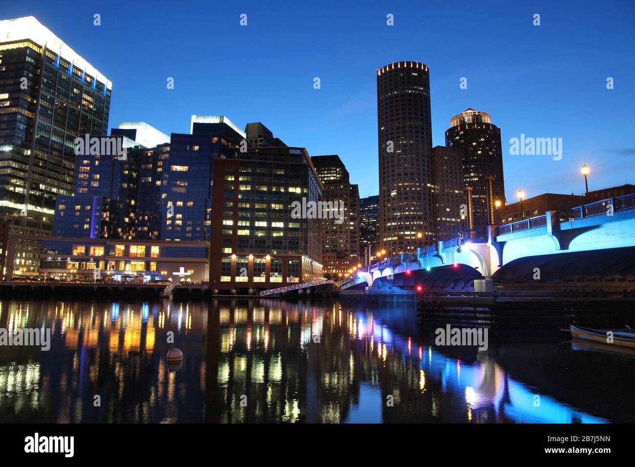 Boston night skyline - evening Waterfront view of the city Stock Photo ...
