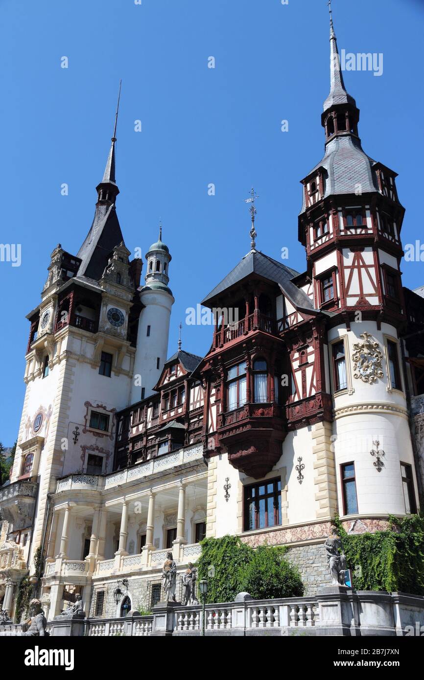 Romania landmark - Peles Castle. Renaissance revival style architecture ...