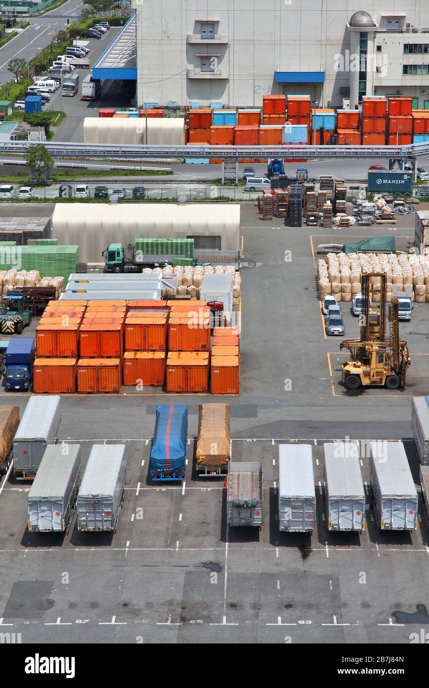 TOKYO, JAPAN - MAY 11, 2012: Containers in Port of Tokyo in Tokyo. Port ...