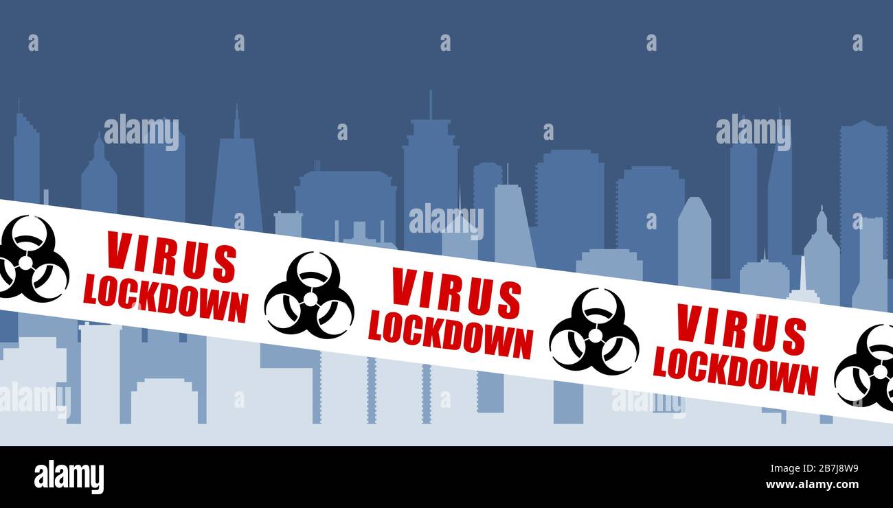 Virus lockdown barrier tape over city. Coronavirus pandemic Stock ...
