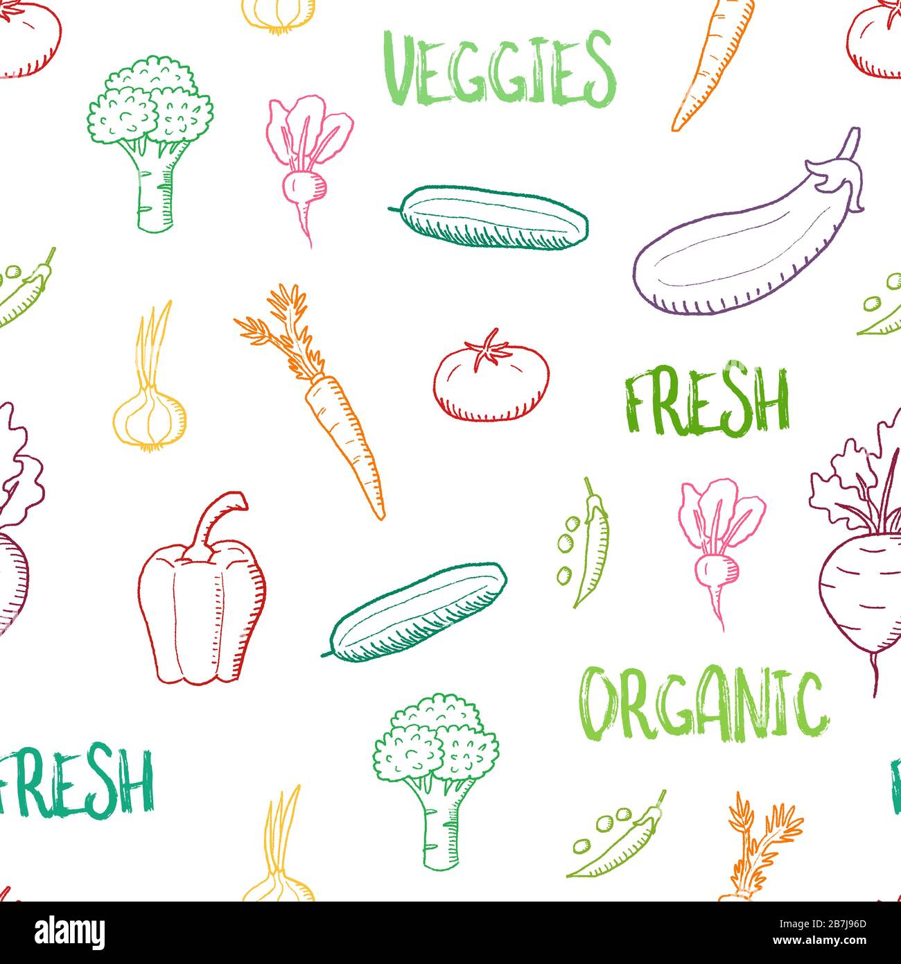 Vegetable vector. Doodle vegetables texture. Seamless fashion design ...