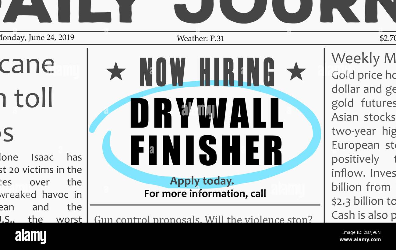 Drywall finisher - job offer. Newspaper classified ad career ...