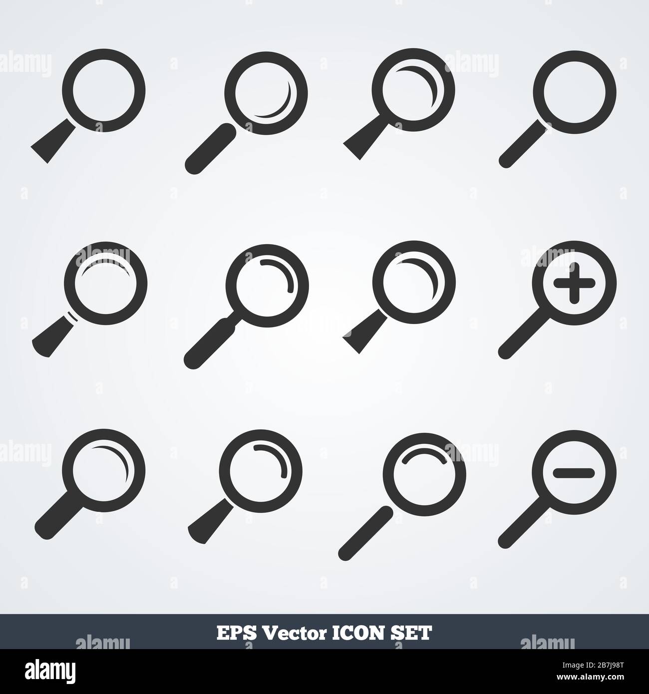 Vector search icon set - flat magnifying glass symbol collection Stock ...