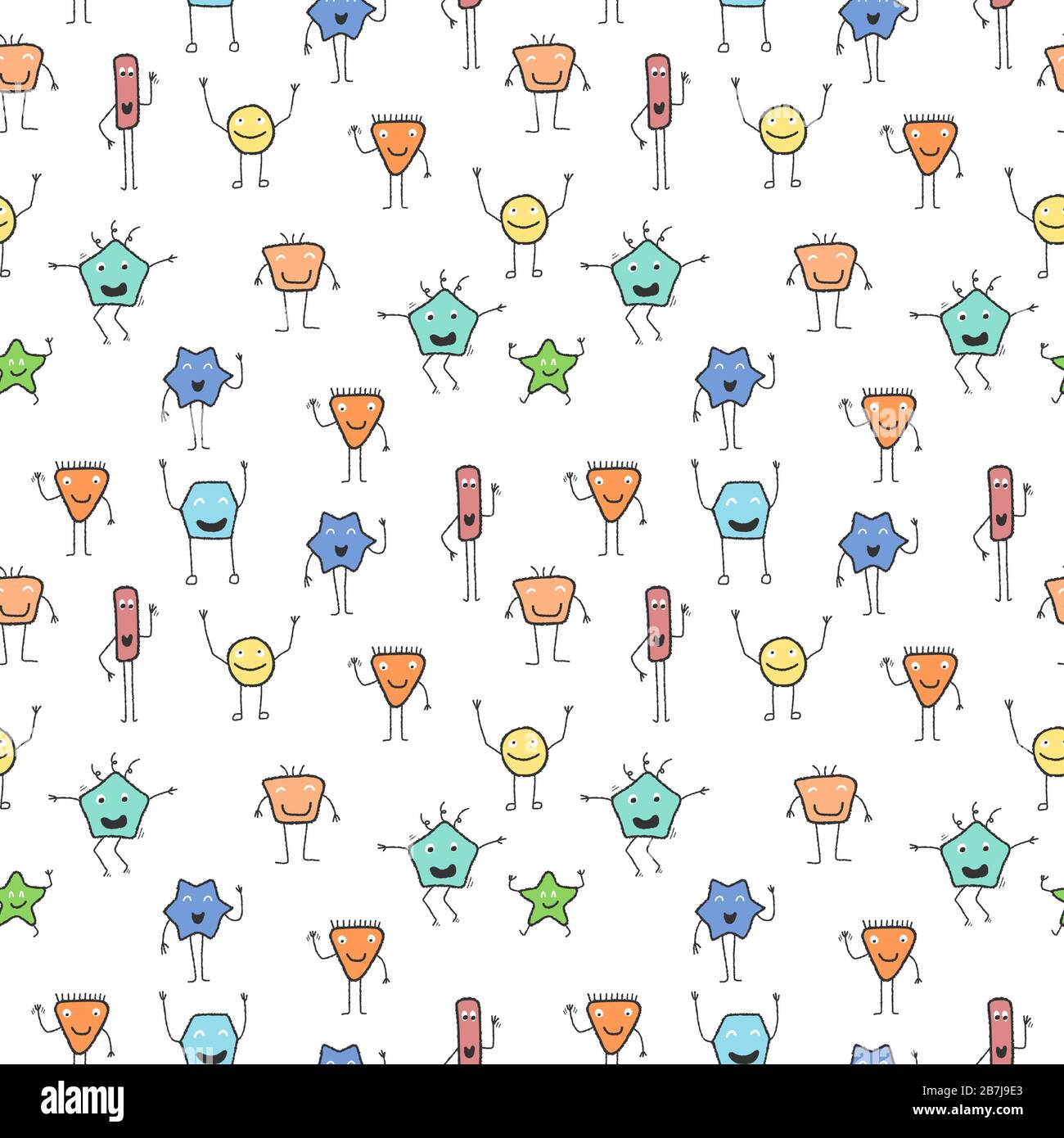 Seamless texture. Funny cartoon geometric creatures. Children's fashion ...