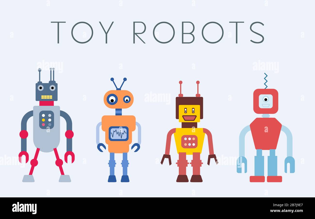 Robot vector collection - vintage cartoon style toy robots illustration ...