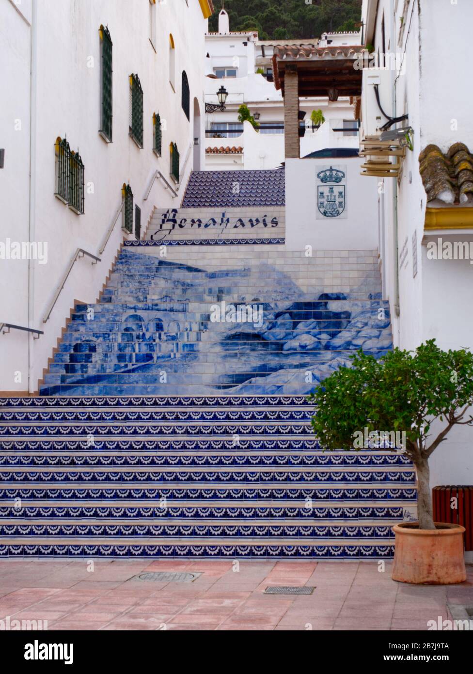 The mountain village of Benahavis, Andalucia, Spain, with it's cobbled ...