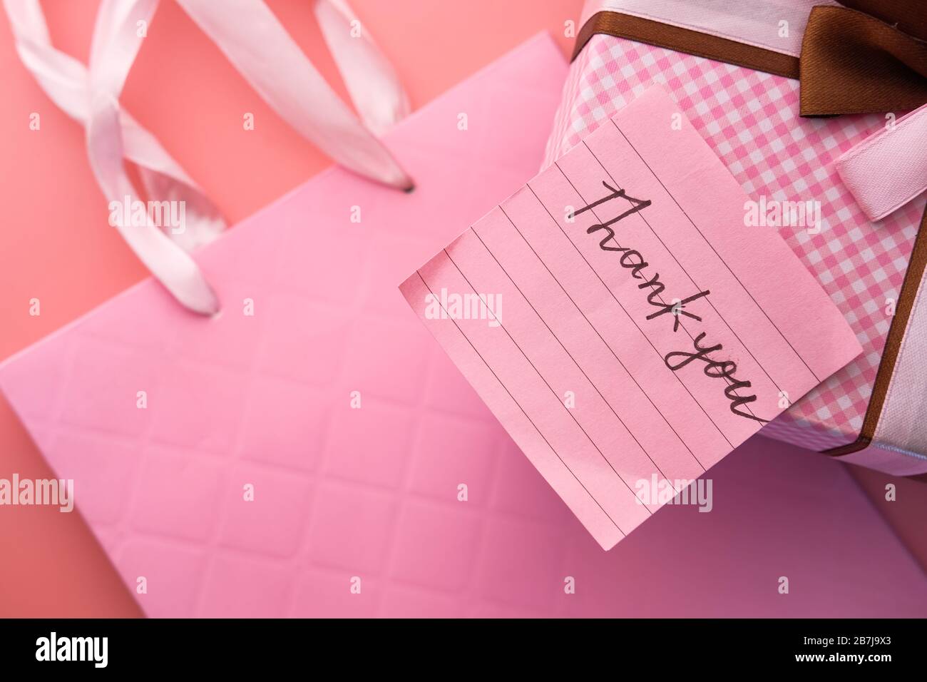 top view of thank you message on pink color gift box Stock Photo - Alamy