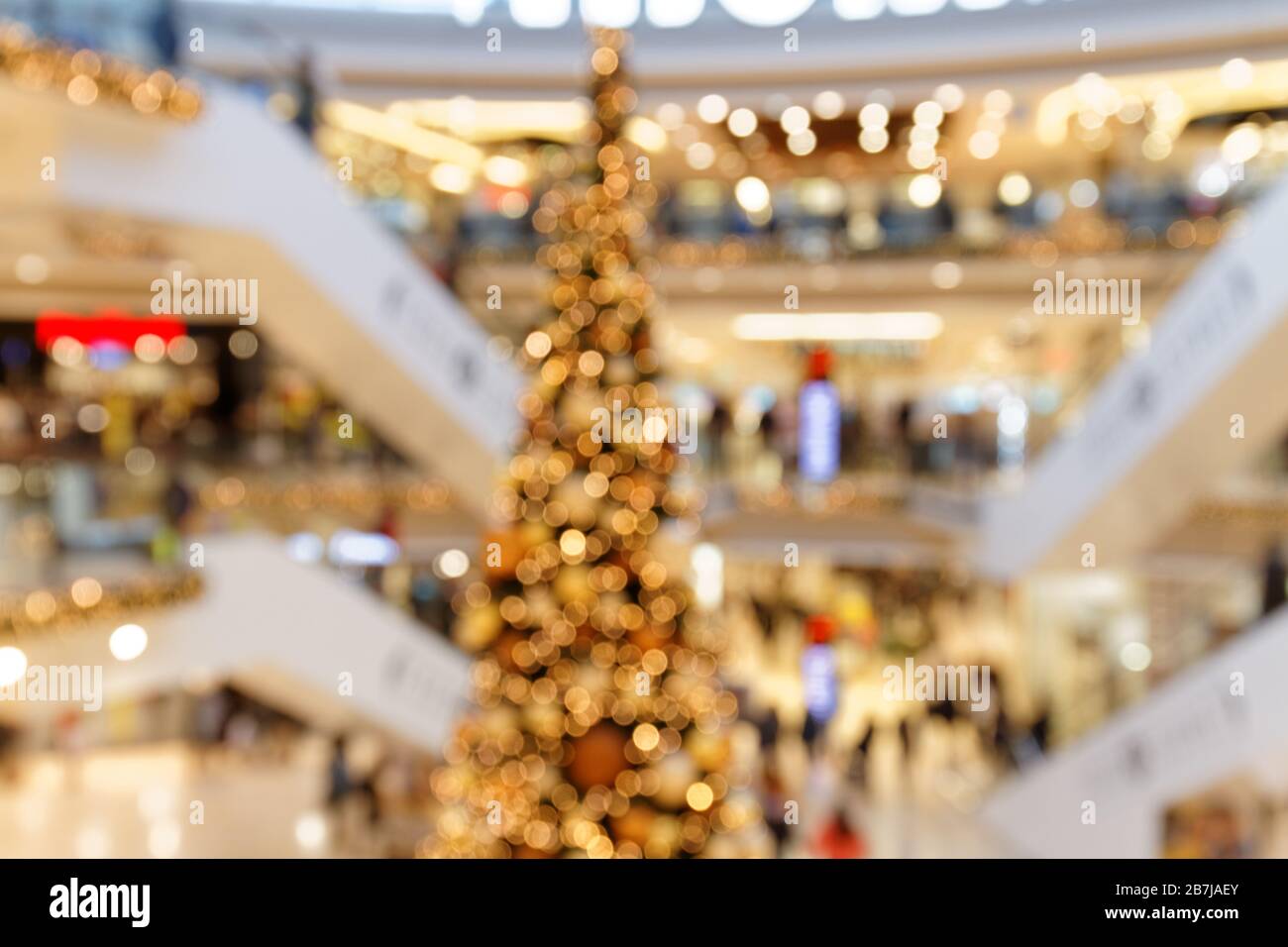 Christmas Trade in multi-level Shopping Centre bokeh background ...