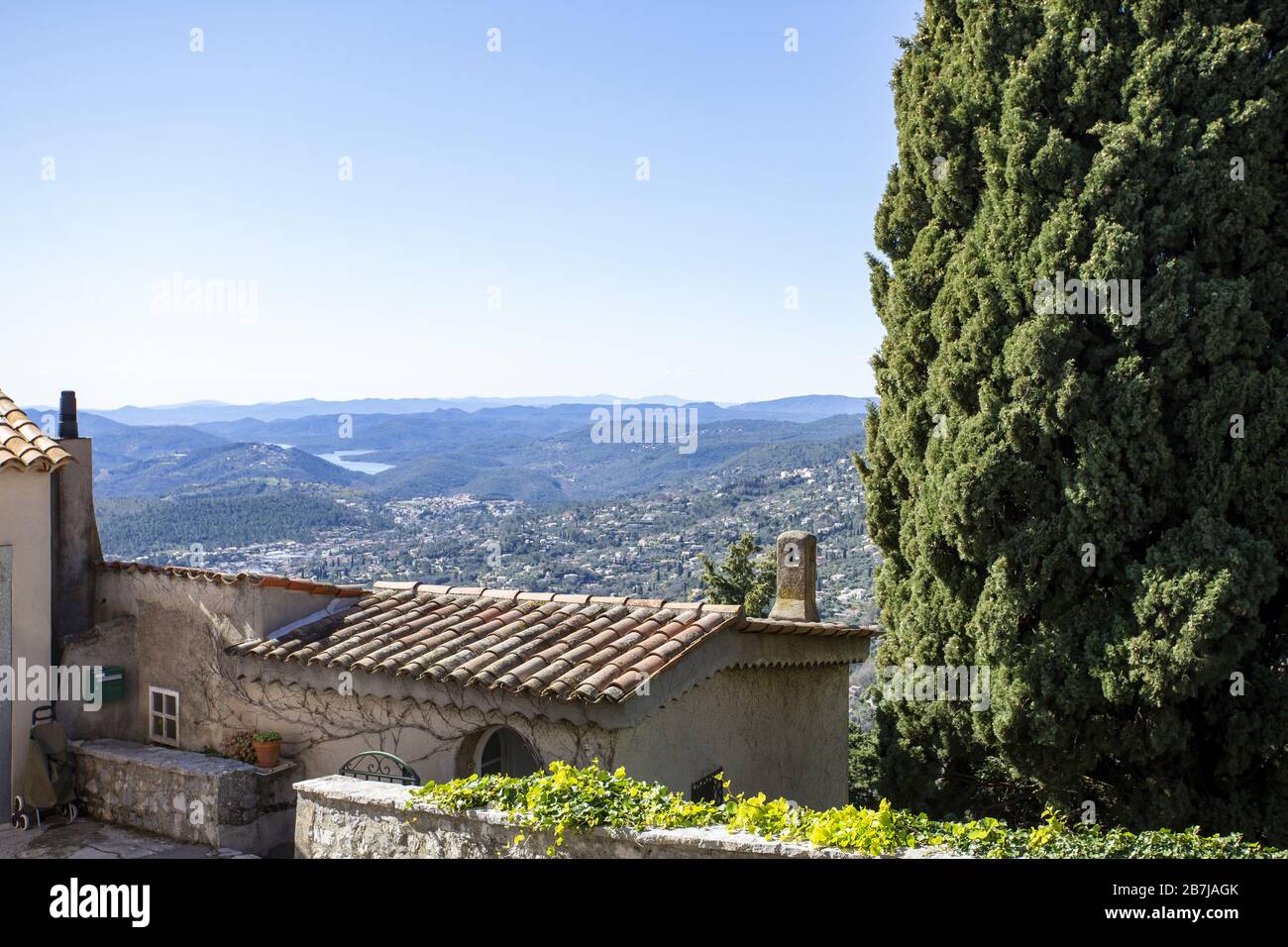 View from the medieval village of Cabris in the Alpes Maritimes, on the ...