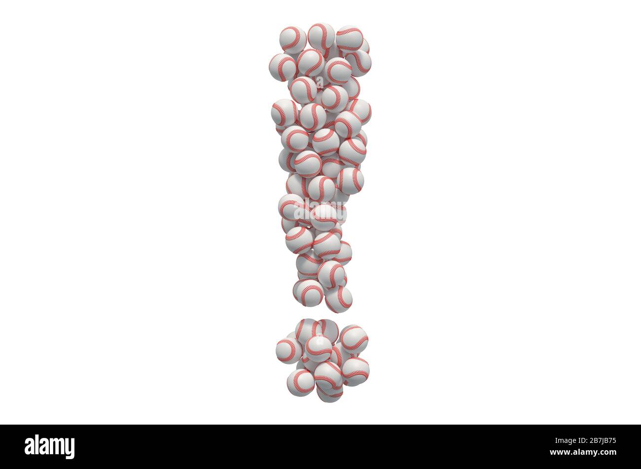 Exclamation mark from baseball balls, 3D rendering isolated on white ...