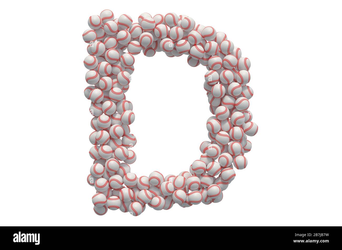 Letter D from baseball balls, 3D rendering isolated on white background ...