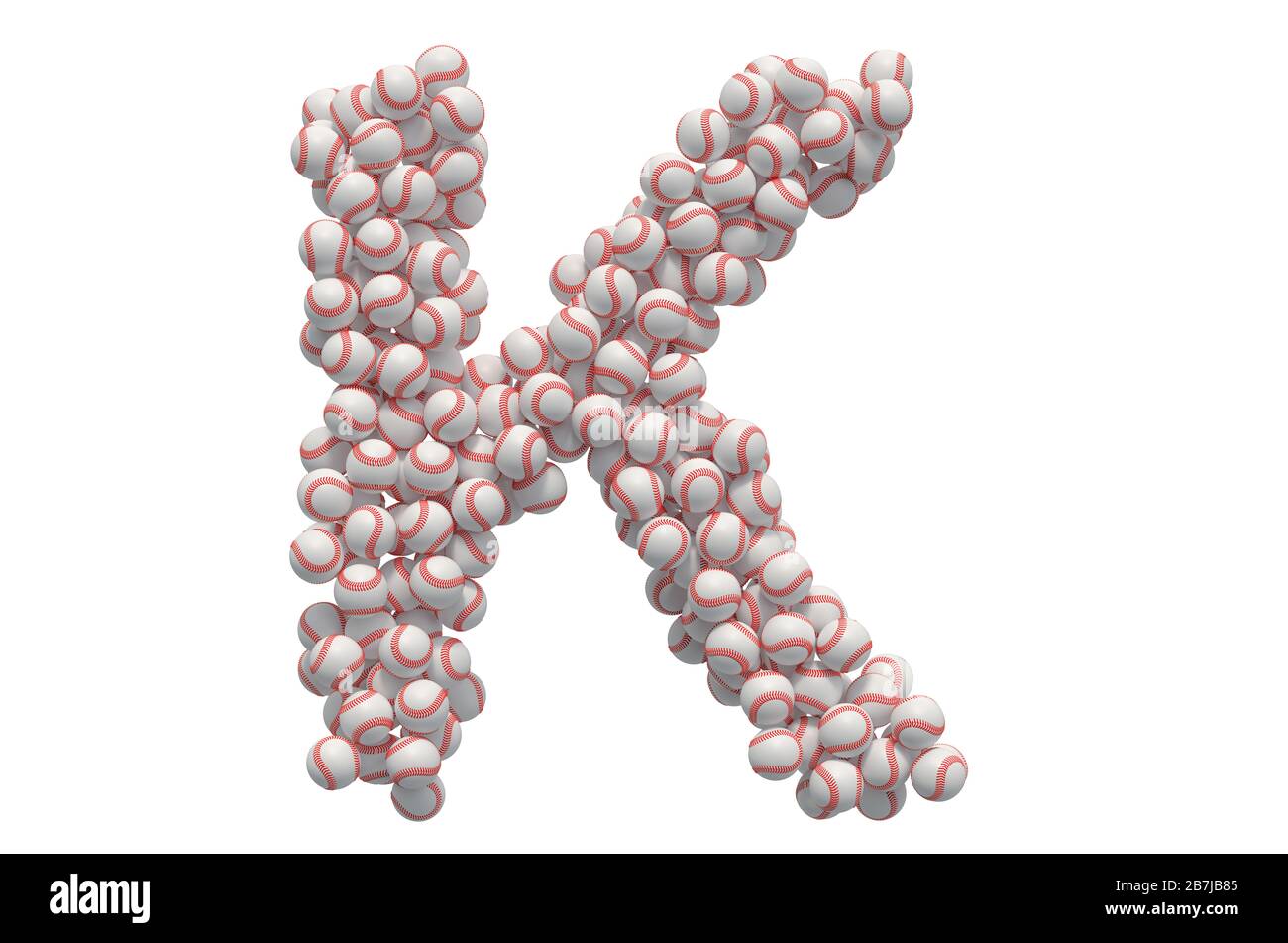 Letter K from baseball balls, 3D rendering isolated on white background ...