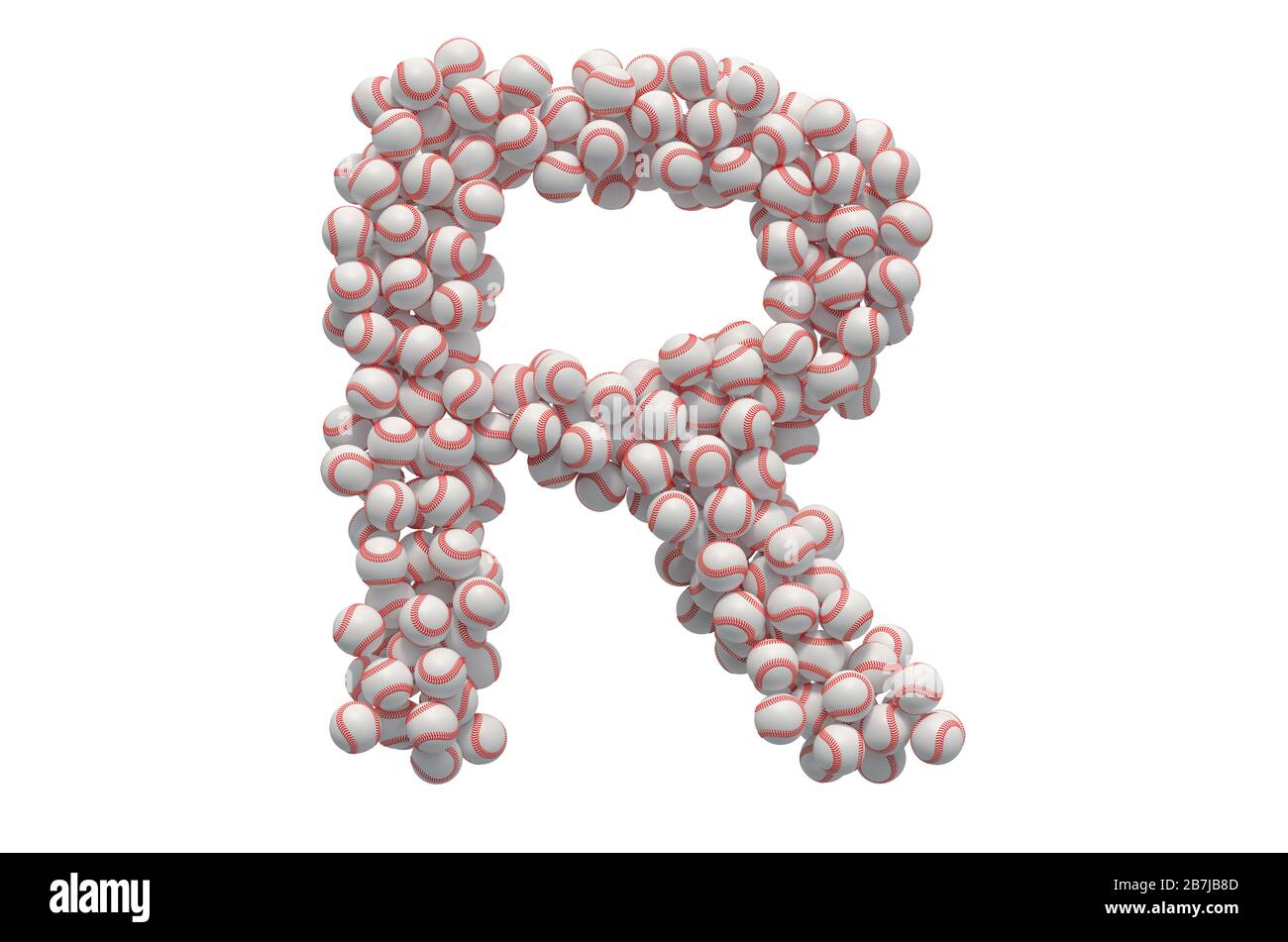 Letter R from baseball balls, 3D rendering isolated on white background ...