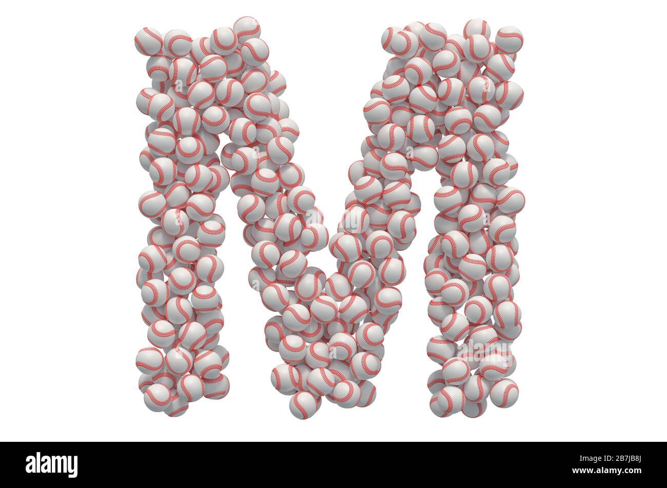 Letter M from baseball balls, 3D rendering isolated on white background ...