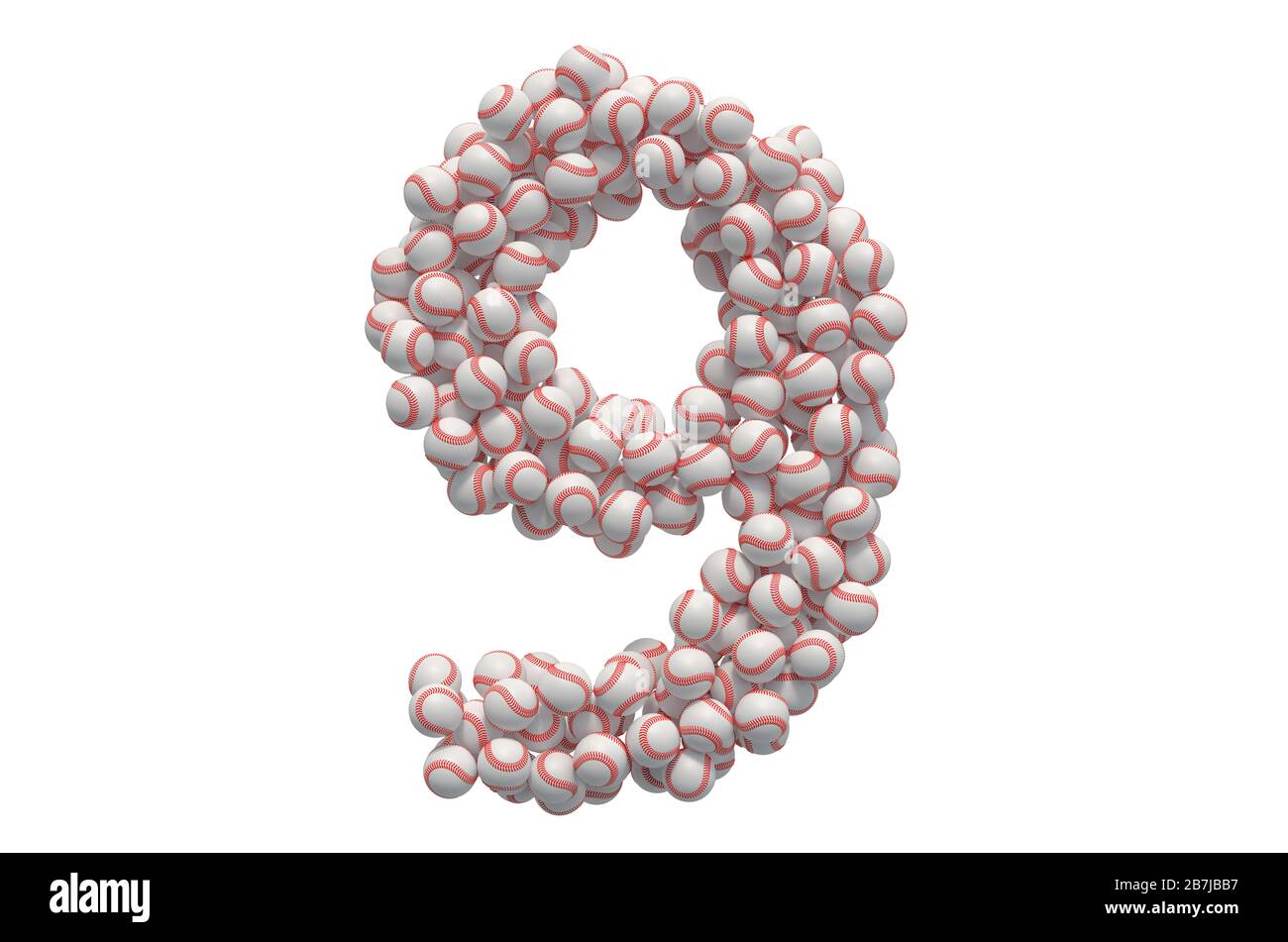 Number 9 from baseball balls, 3D rendering isolated on white background ...