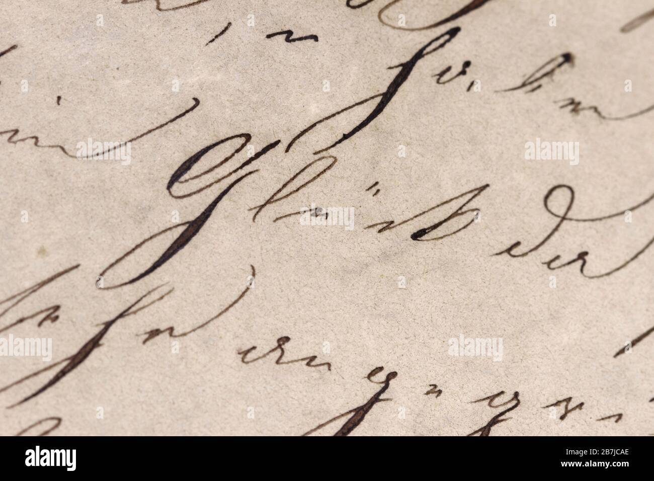 Historic Handwriting Style Closeup, Focus on the German Word "Glück ...