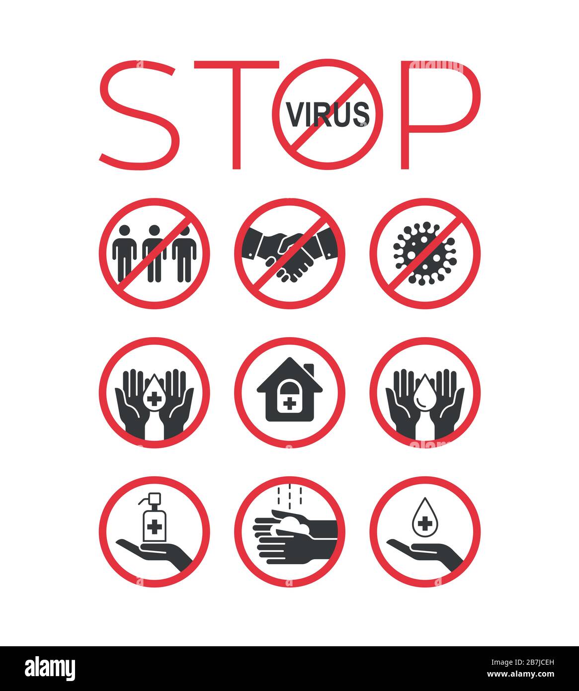Stop virus icon set. Remedies and prevention. Stop coronavirus ...