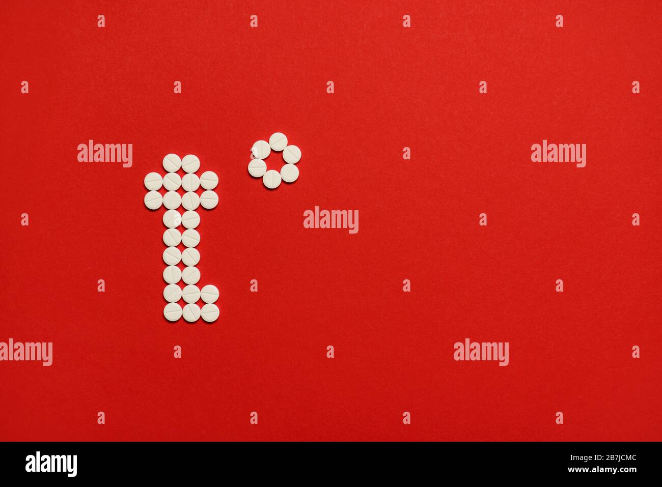 Pyretic antibiotics taking concept. Top above overhead flat lay close ...