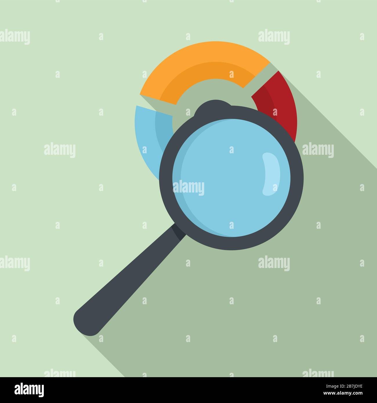 Magnifier pie chart icon. Flat illustration of magnifier pie chart ...