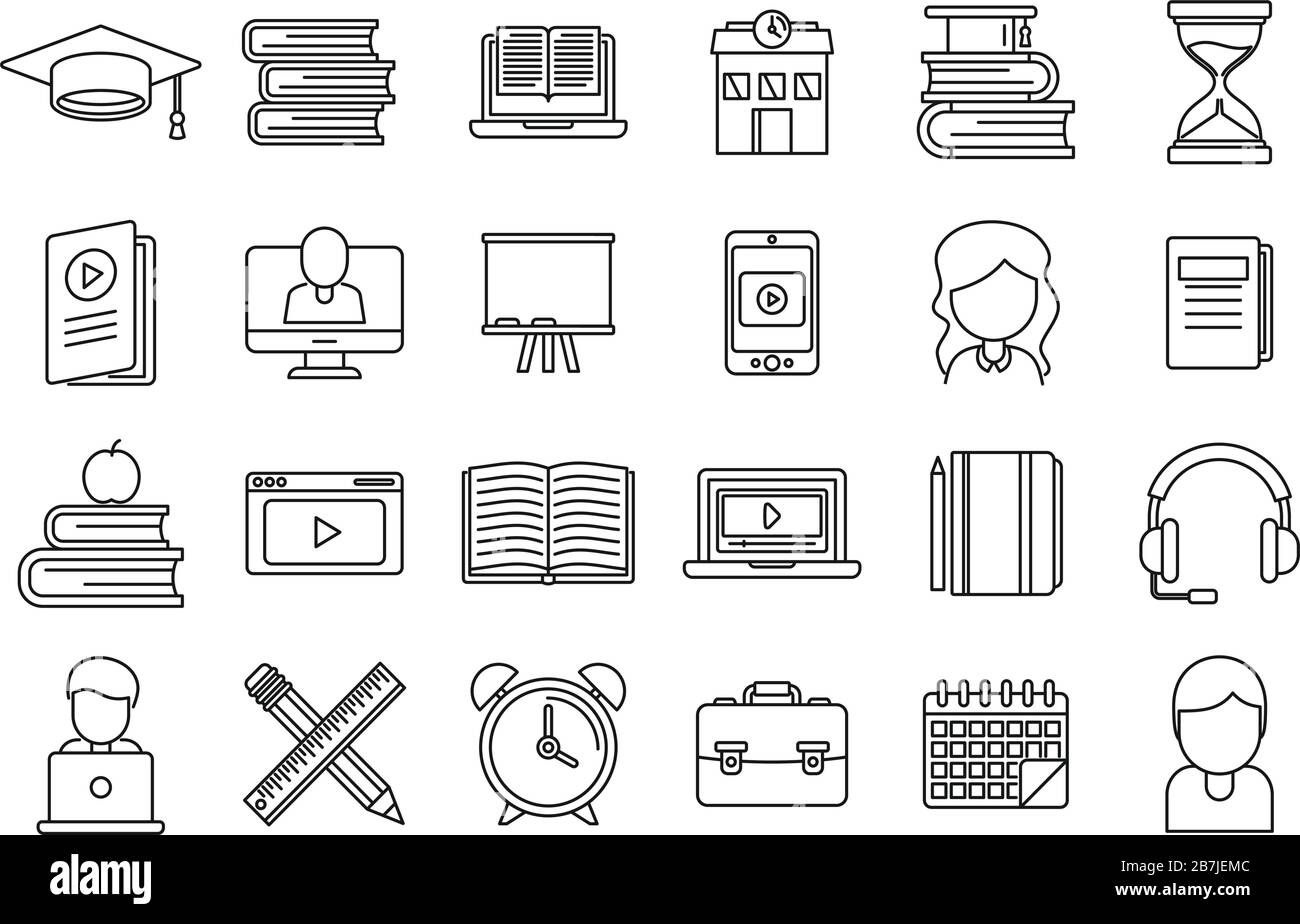Tutor teacher icons set. Outline set of tutor teacher vector icons for ...