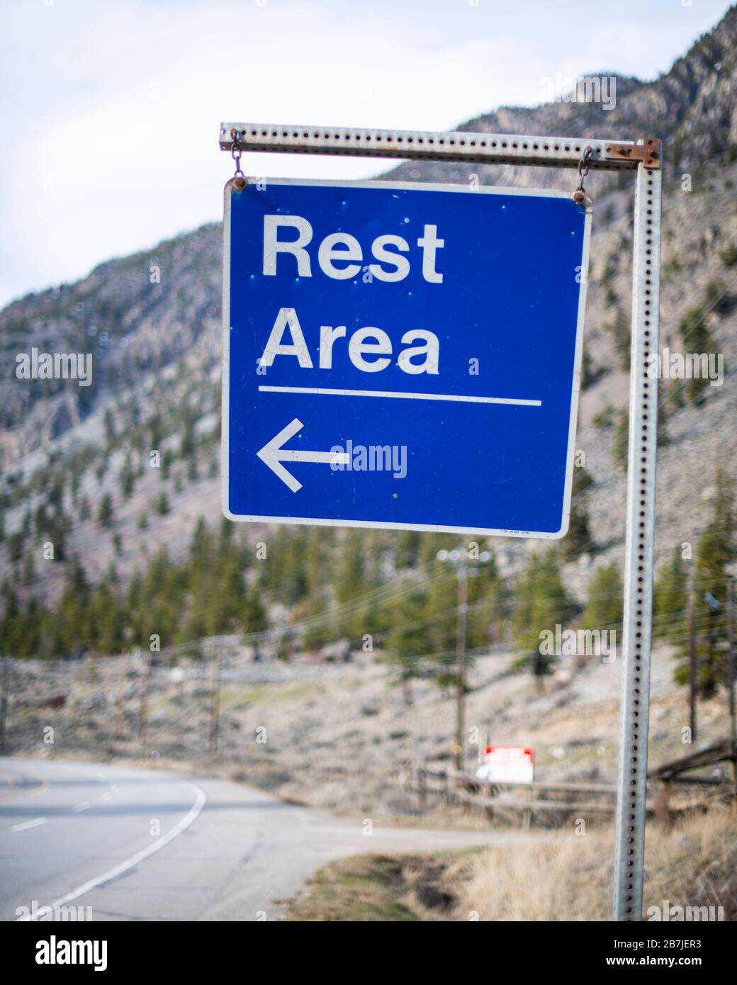 Rest area sign on BC Highway 3, British Columbia, Canada Stock Photo ...