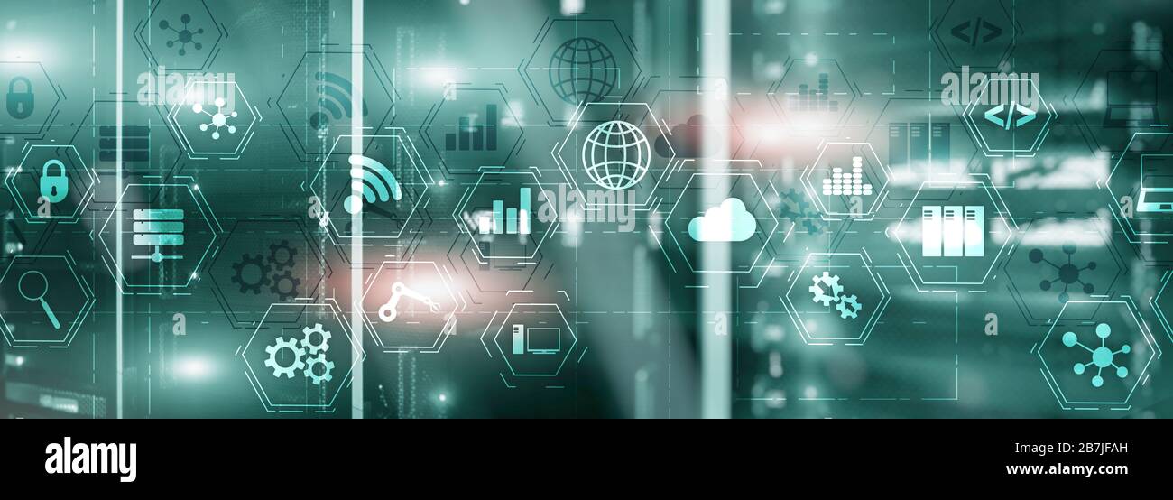 Industry technology concept. Mixed Media virtual screen. Manufacturing ...