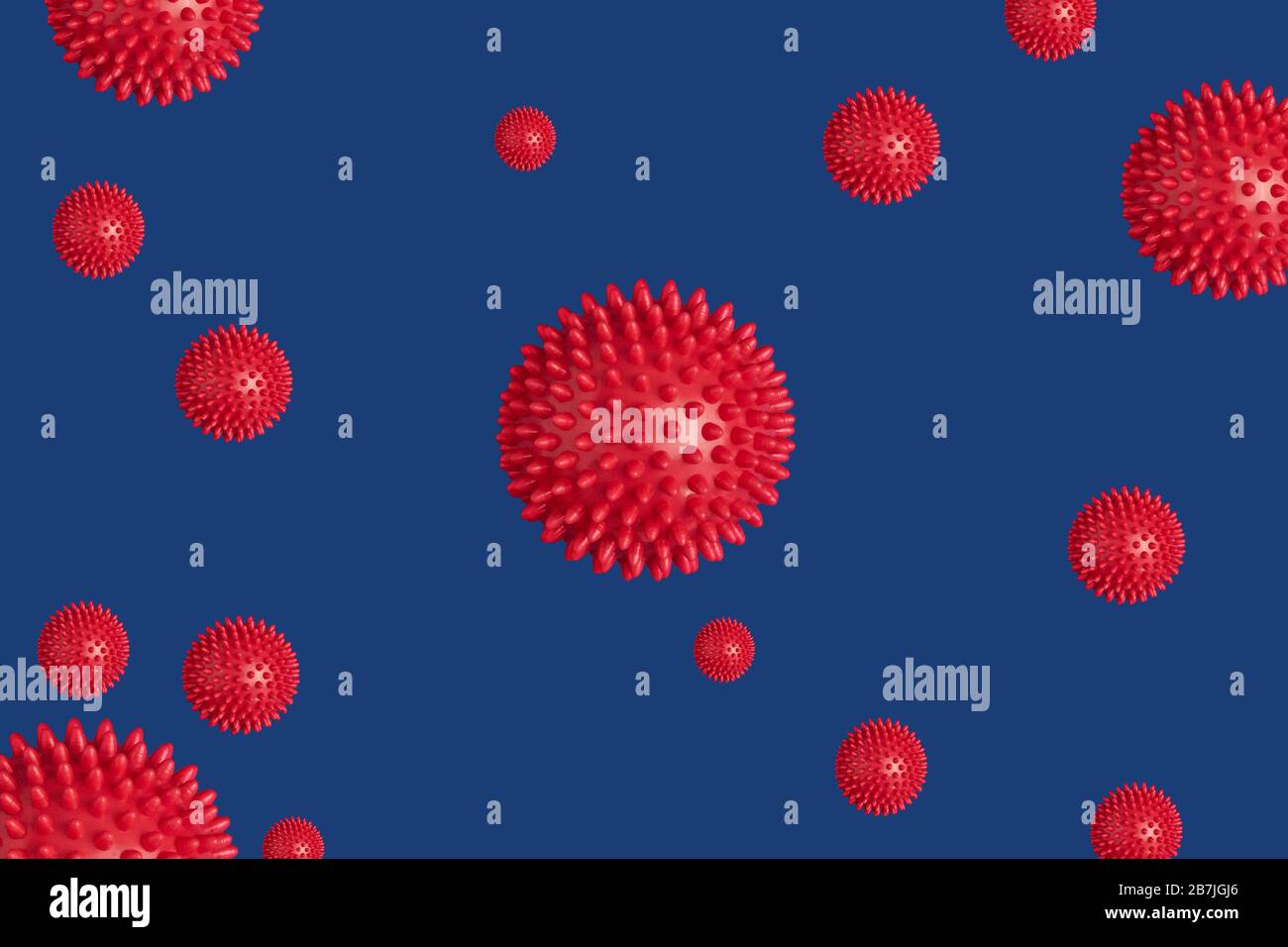 Abstract red virus strain model of coronavirus Covid-19 on blue ...