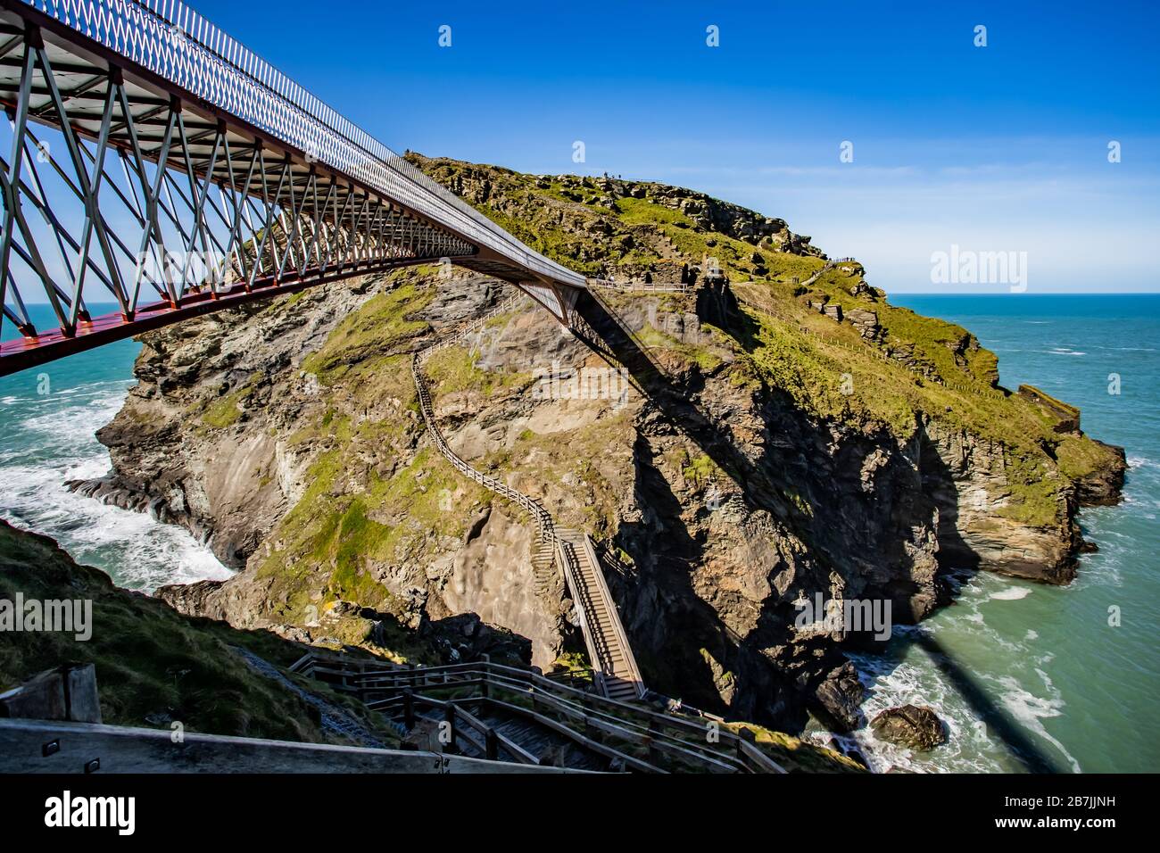 The Tintagel Bridge opened in 2019 connects the mainland with the ...