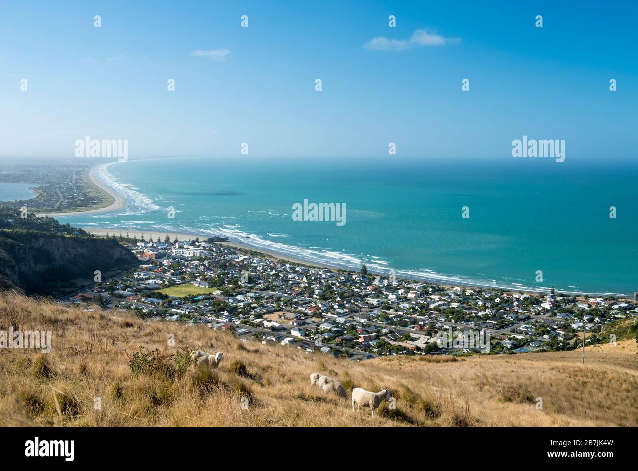 Sumner Beach from above a suburb of Christchurch, South Island, New ...