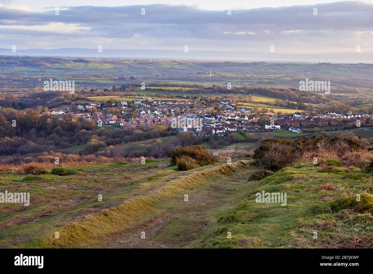 View of Cardiff and the Bristol Channel from Garth Mountain Stock Photo ...