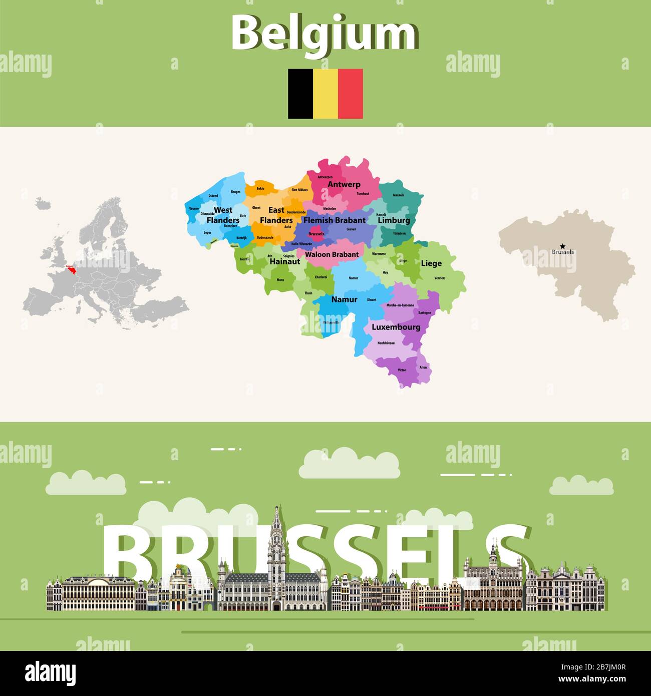 Belgium administrative divisions map colored by provinces. Brussels ...