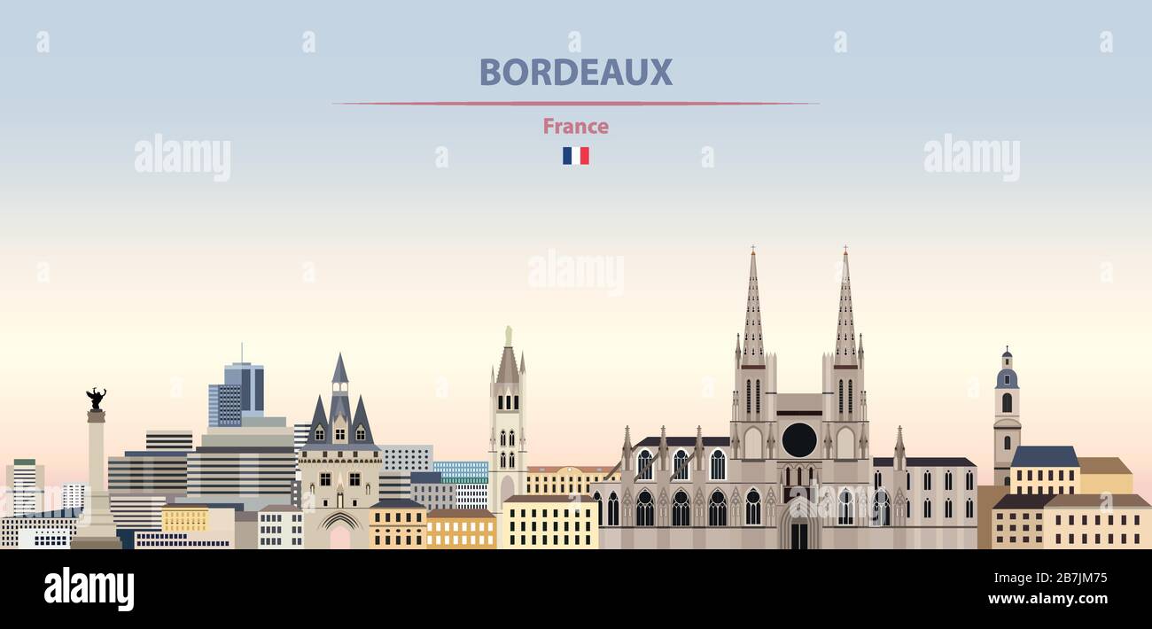 Vector illustration of Bordeaux city skyline on colorful gradient ...