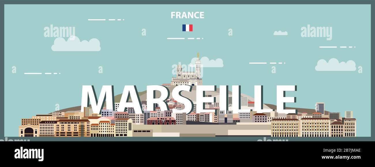 Marseille cityscape colorful poster. Vector detailed illustration Stock ...