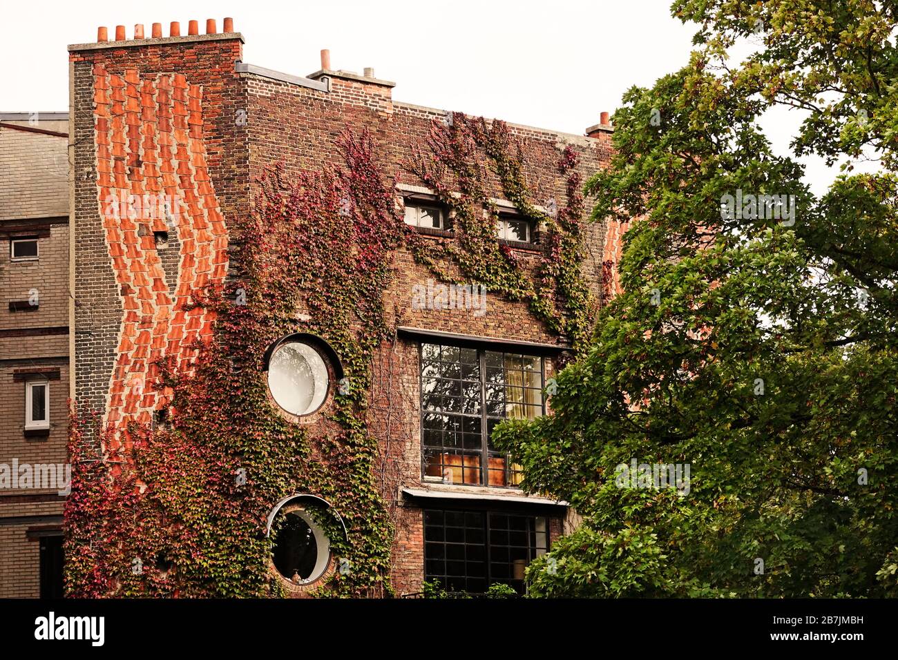 modern red brick apartment building Montmartre Paris France Stock Photo ...