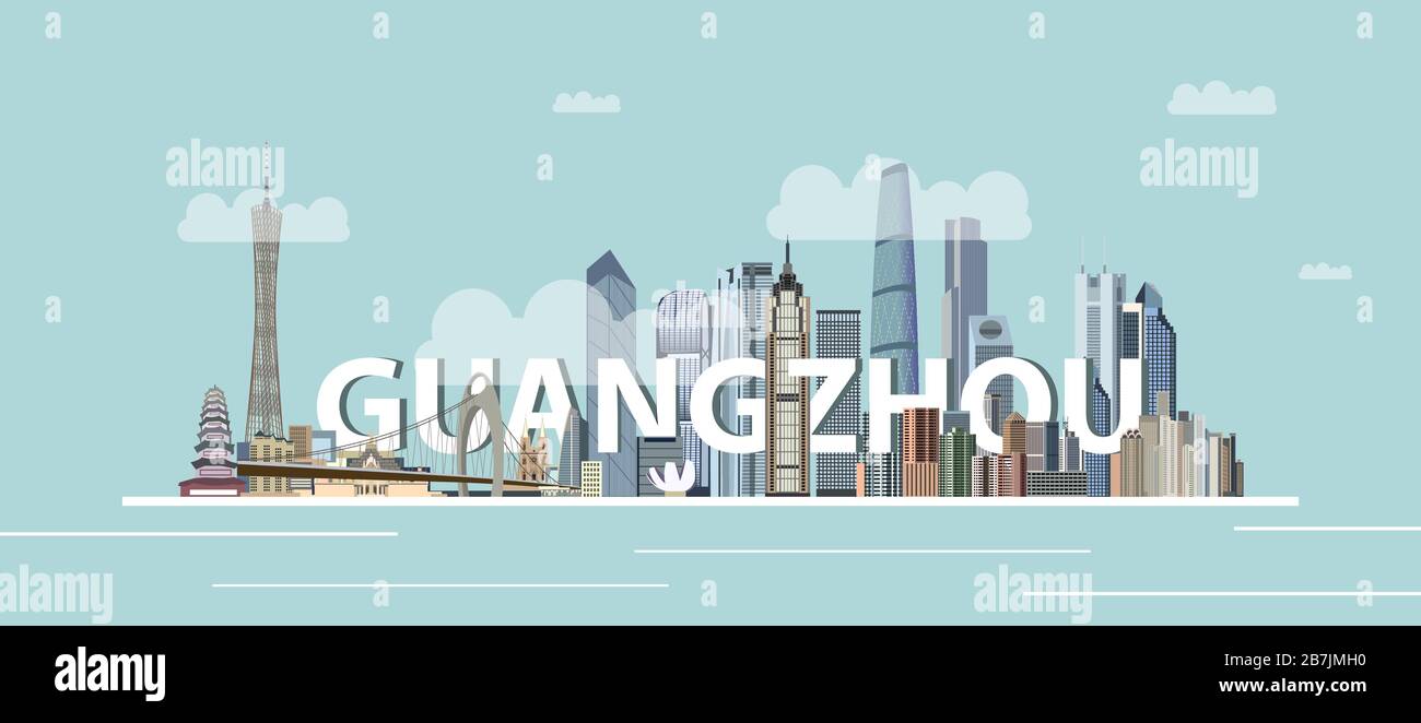 Guangzhou cityscape colorful poster. Vector detailed illustration Stock ...
