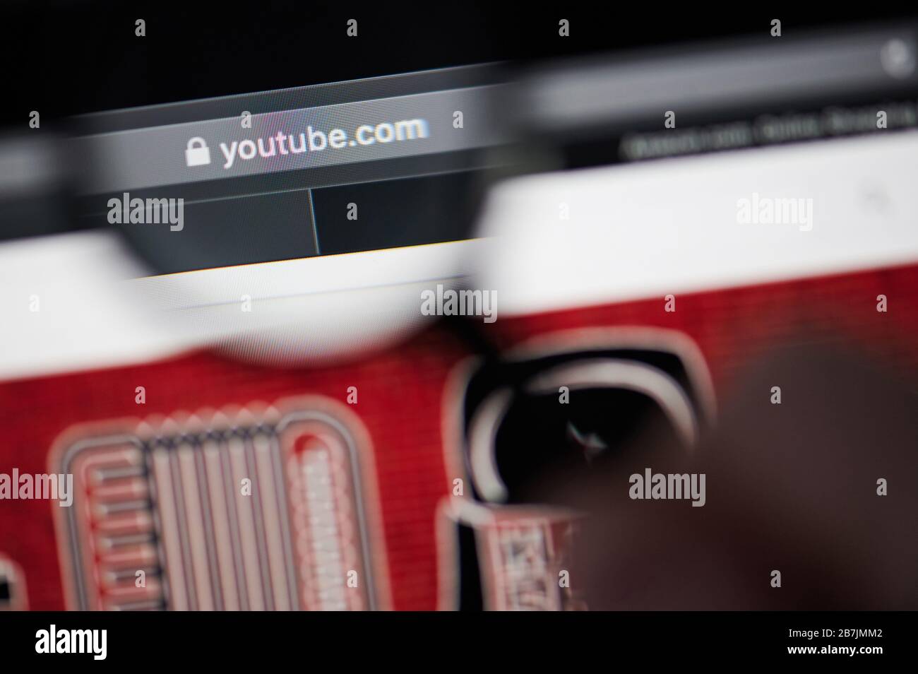 New-York , USA - March 13, 2020: Youtube address in browser view throw ...