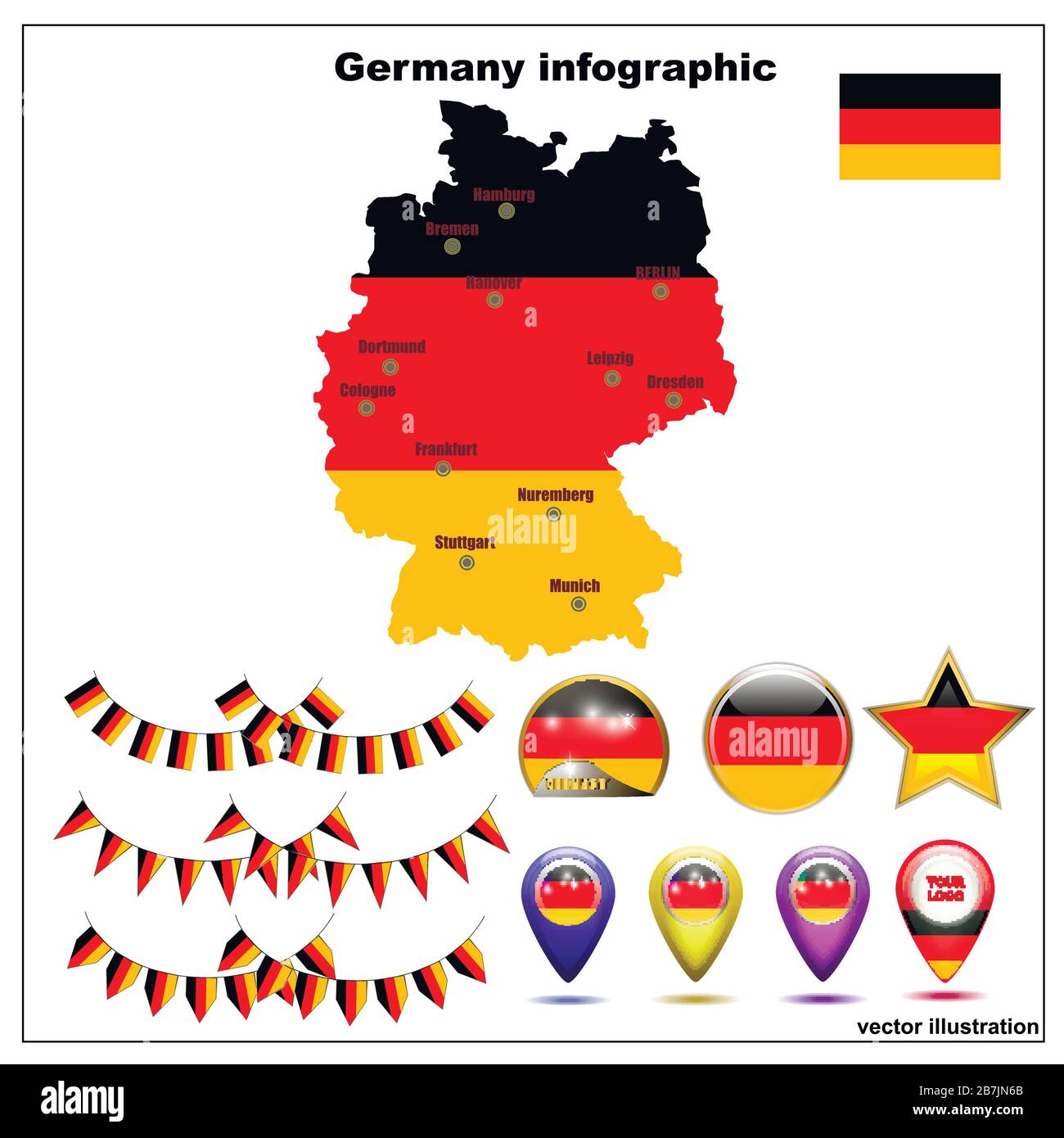 Map of Germany bright graphic illustration. German map with major ...