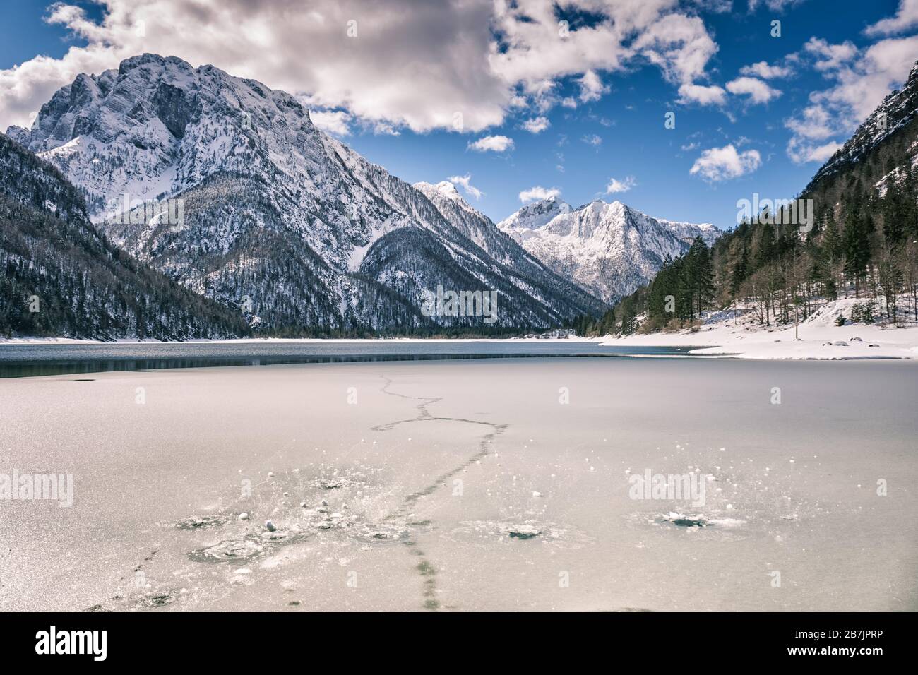 Panoramic view of Lake Predil and the Alps around Tarvisio, Italy Stock ...