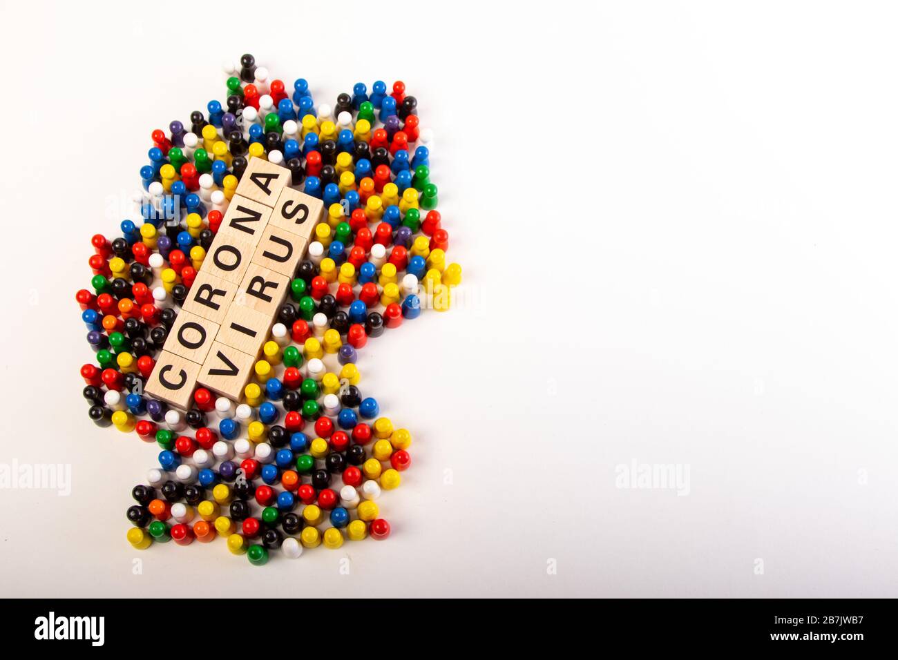 Map of Germany with text corona virus in the middle, in several colors ...