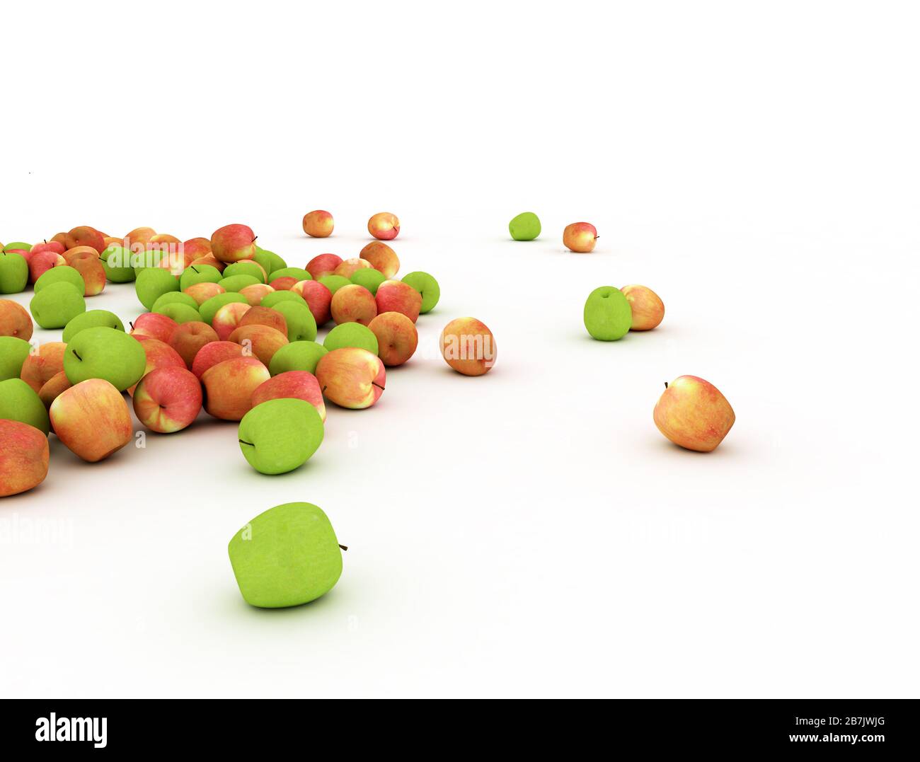 Fresh mix of scattered apples in a big pile. Isolated on white ...