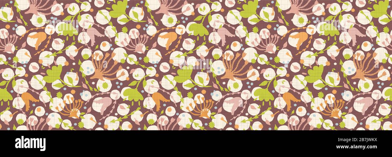 Colorful retro spring floral bloom seamless border pattern. Trendy ...