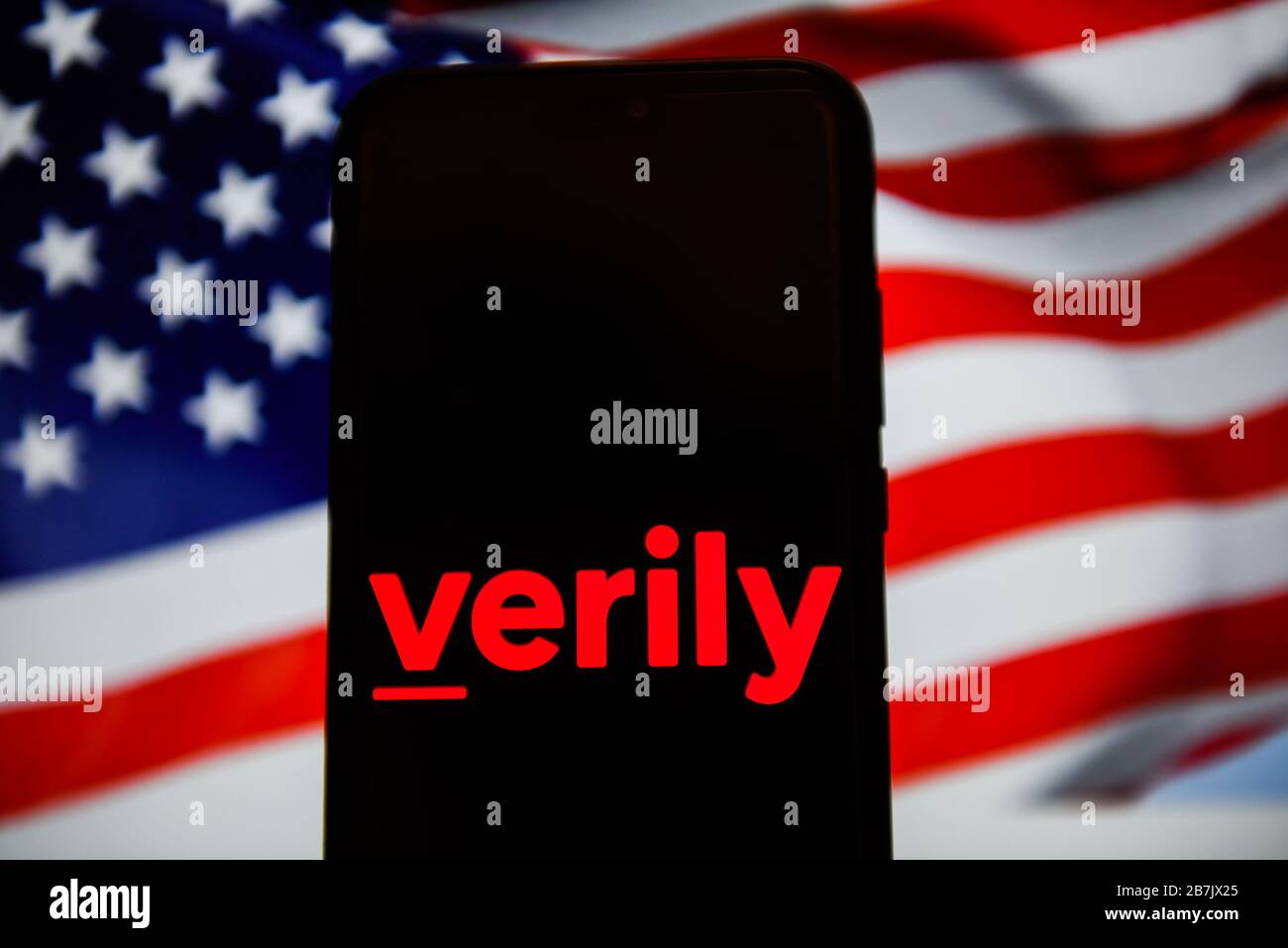 In this photo illustration a Verily logo displayed on a smartphone with ...