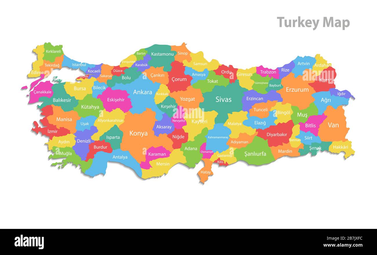 Turkey map, administrative division, separate individual regions with ...