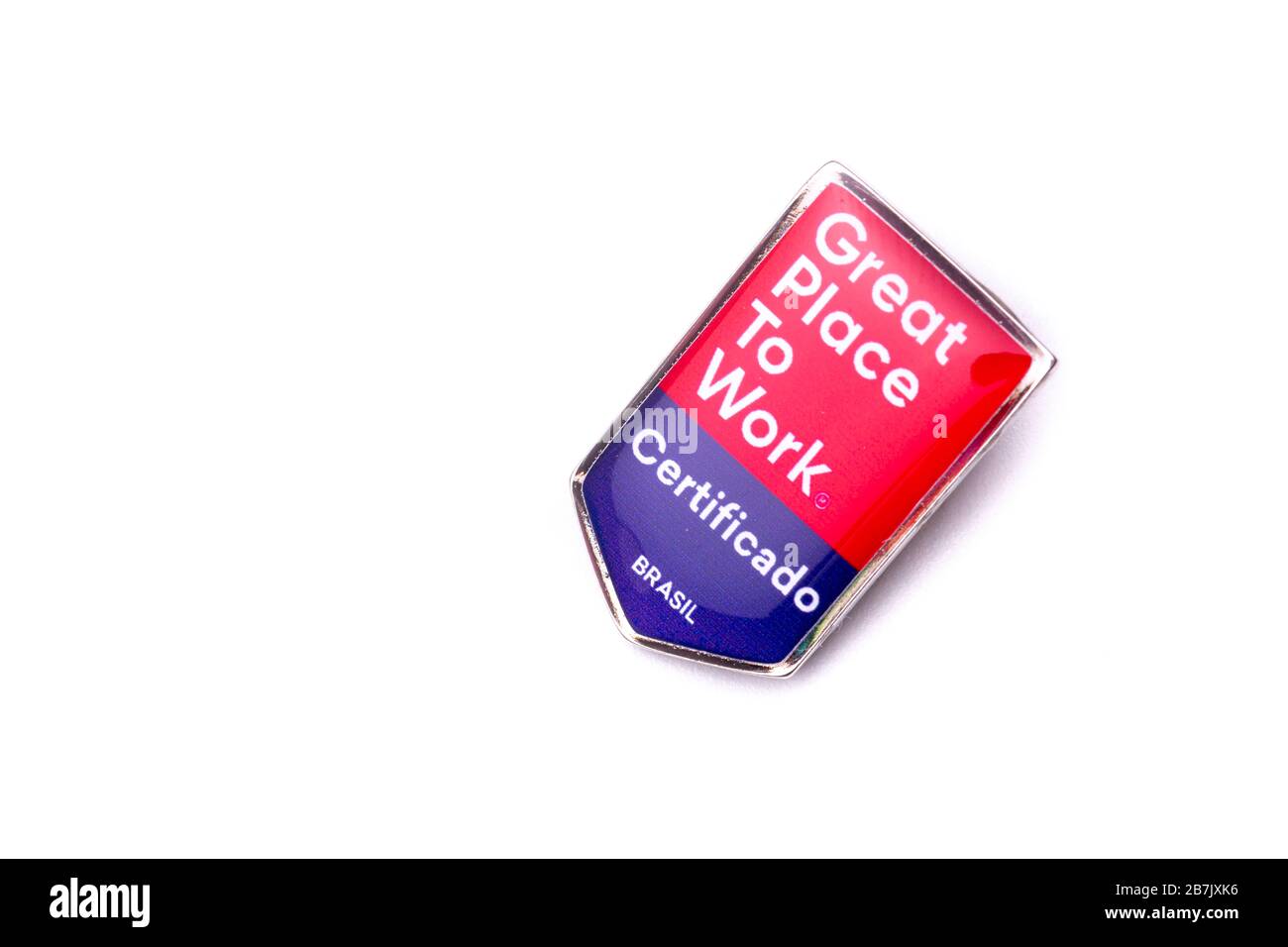 Clasp button with the text Great Place To Work on a red and blue ...