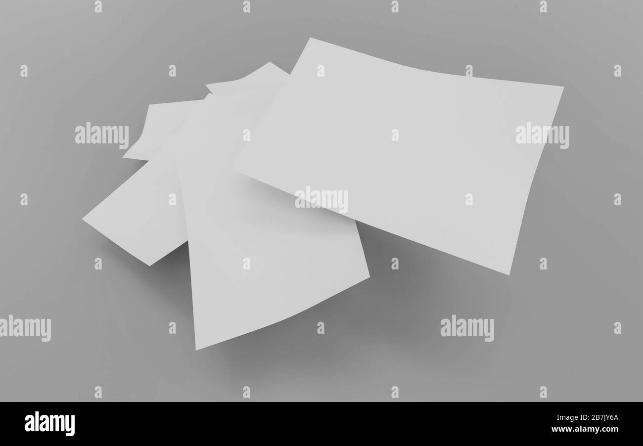 exploding pile of white din a4 paper sheets flying isolated on grey to ...
