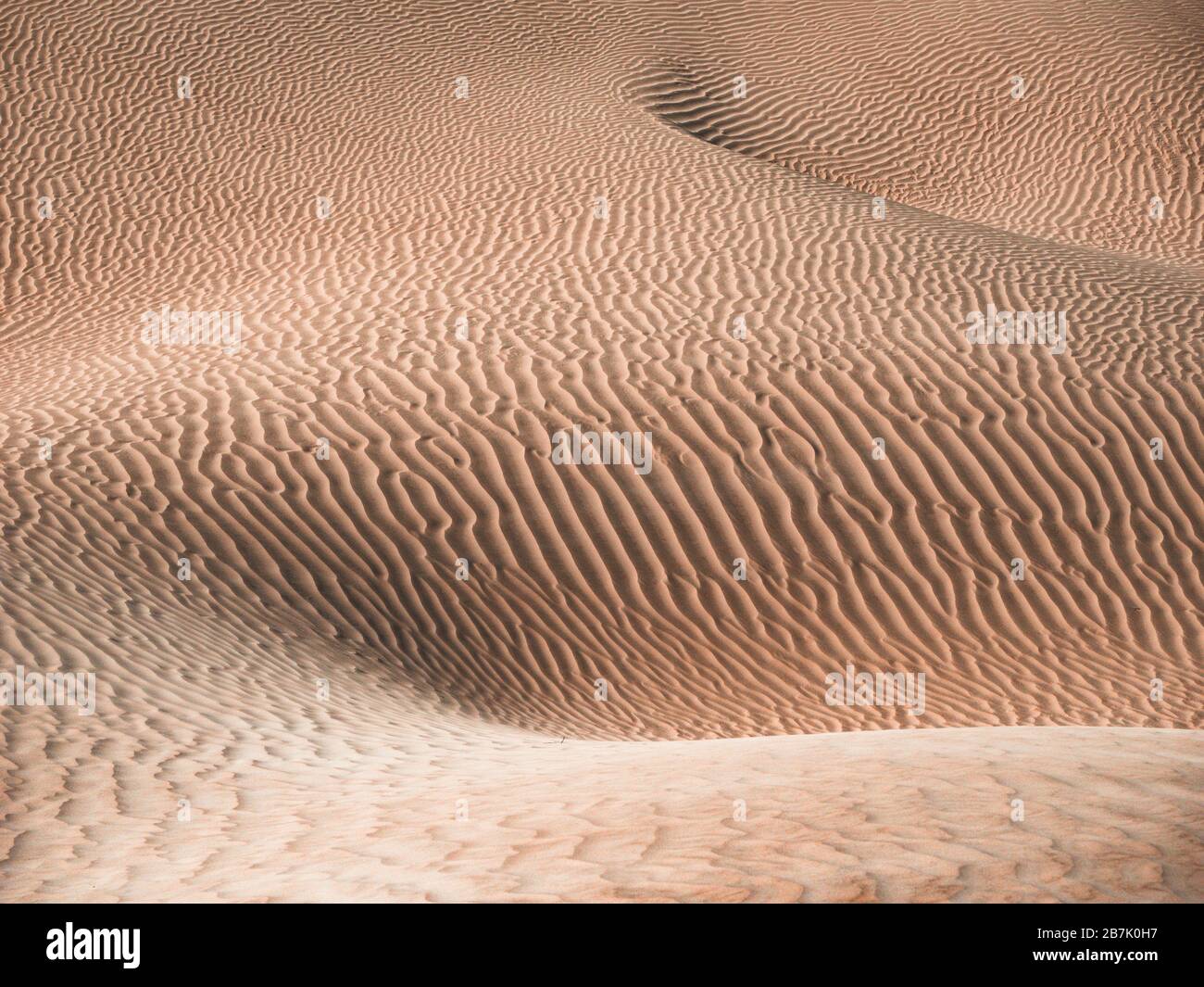 Irregular wavy pattern drawn by wind over sandy desert dunes Stock ...