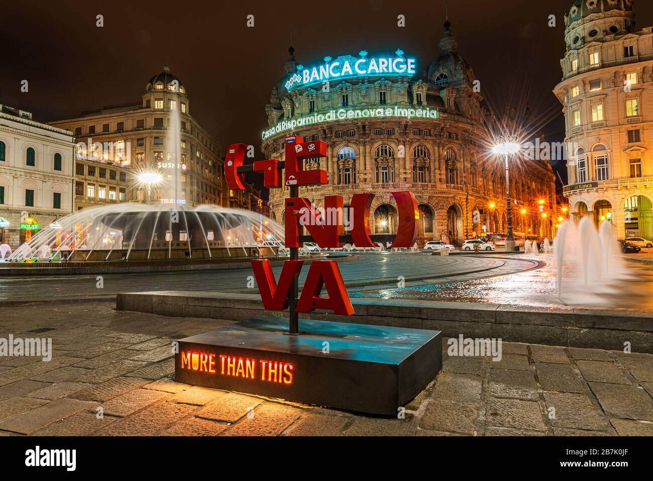 GENOA, ITALY - 27 JANUARY, 2020: Piazza De Ferrari, the main square in ...